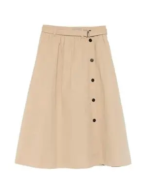 Prada Button-detail Belted Cotton Midi Skirt