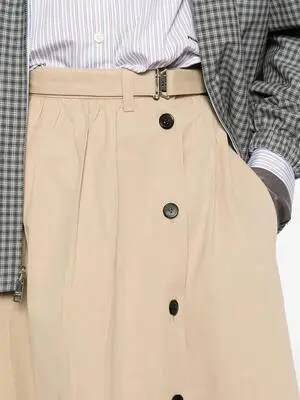 Prada Button-detail Belted Cotton Midi Skirt