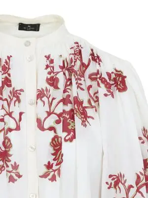 Etro Flower-print Pleated Cotton Blouse - White