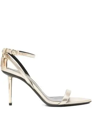 TOM FORD Ankle-strap Padlock 90 Mid Heel Sandals - Silver