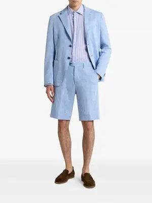 Etro Single-breasted Striped Cotton Jacket With Floral Paisley Motif