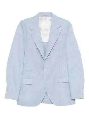 Brunello Cucinelli Linen And Virgin Wool Chevron Deconstructed Jacket - Blue