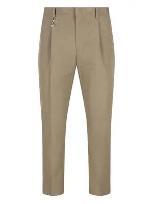 Prada Pleated Cotton Trousers With Charm - Multicolor
