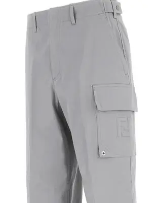 Fendi Gabardine Cargo Trousers With Large Patch Pocket - Gray
