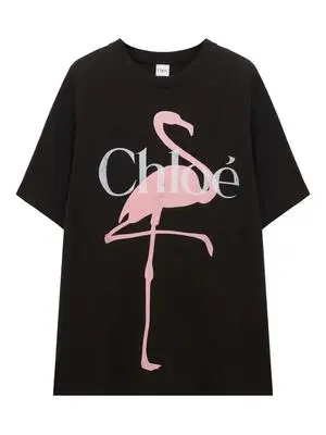 Chloé Oversized Flamingo-print Cotton T-shirt - Black