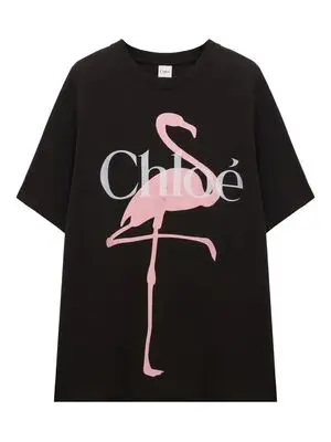 Chloé Oversized Flamingo-print Cotton T-shirt - Black
