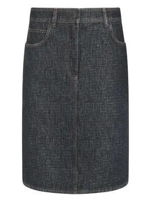 Fendi Flared Midi Denim Skirt With All-over Quilted Ff Motif - Blue
