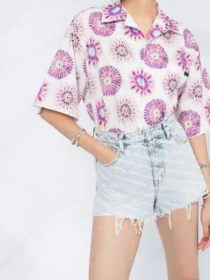Alexander Wang All-over Logo Printed Denim Shorts - Blue