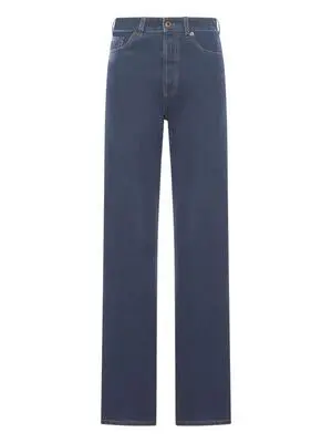 Miu Miu Embroidered-logo Flock Jeans - Blue