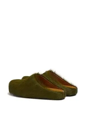 Marni Long Hair Calfskin Fussbett Sabot - Green