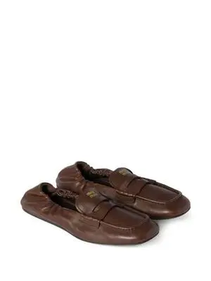 Miu Miu Ruches Nappa Leather Loafers - Brown