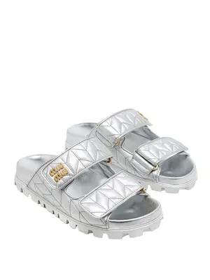 Miu Miu Leather Metallic Sandals - Silver