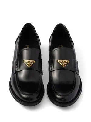 Prada Brushed Leather Loafers - Black
