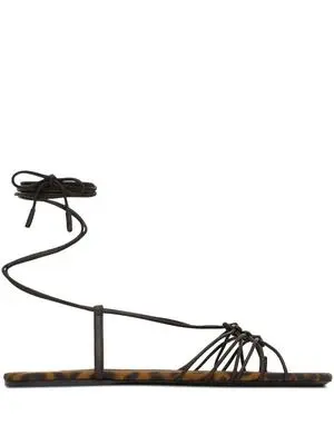 Saint Laurent Ankle Strap Babylone Flat Sandals - Brown