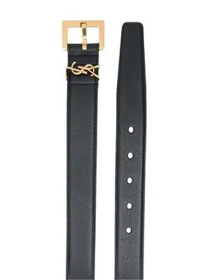 Saint Laurent Cassandre Belt With Square Buckle In Smooth Leather