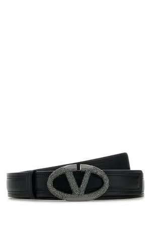 Valentino Garavani Vlogo Leather Belt - Black