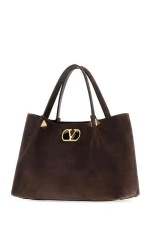 Valentino Garavani Chocolate Suede Small Shopping Bag - Brown