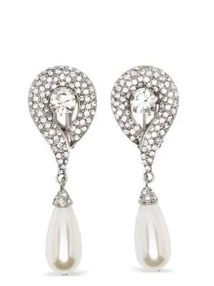Alessandra Rich Pendant Pearl Earrings - Silver