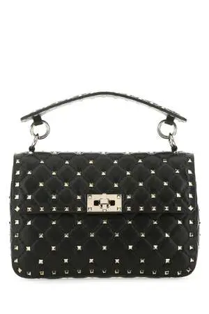 Valentino Garavani Nappa Leather Medium Rockstud Spike Handbag - Black