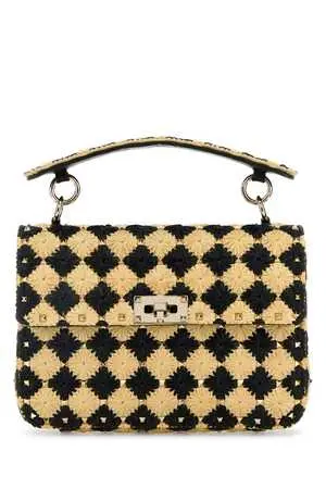 Valentino Garavani Two-tone Raffia Medium Rockstud Spike Handbag - Multicolor