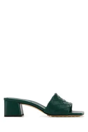 Bottega Veneta Emerald Leather Parco Mules - Green