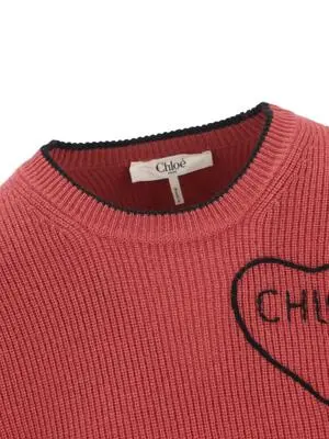 Chloé Cropped Fitted Wool Knit Logo Sweater