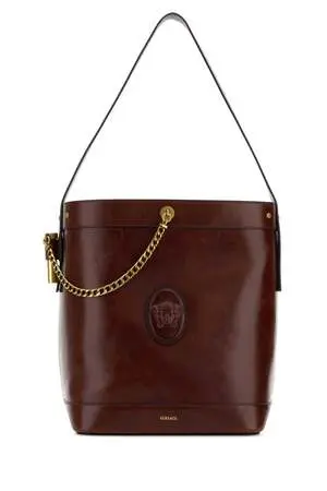 Versace Burgundy Leather Bucket Bag - Red