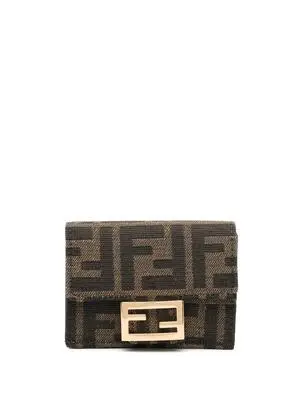 Fendi Baguette Micro Trifold Jacquard Ff Fabric Wallet - Brown