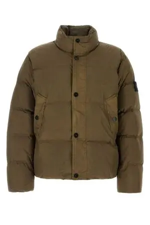Stone Island Khaki Nylon Down Jacket - Green