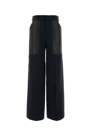 Bottega Veneta Dark Wool And Cotton Palazzo Pant - Blue