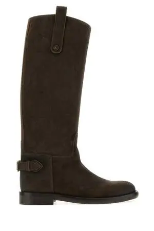 Burberry Dark Suede Cavalier Boots - Brown