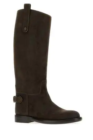 Burberry Dark Suede Cavalier Boots - Brown