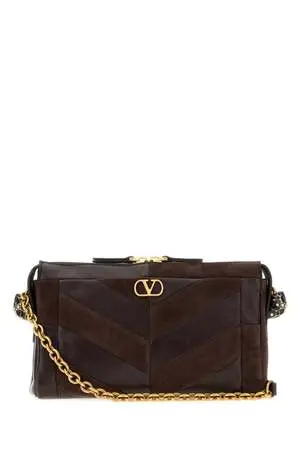 Valentino Garavani Leather And Suede Panthea Crossbody Bag - Brown