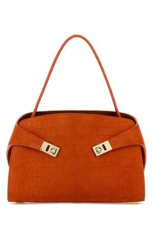 FERRAGAMO Suede Medium Hug Soft Shoulder Bag - Orange