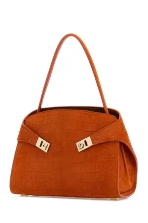 FERRAGAMO Suede Medium Hug Soft Shoulder Bag - Orange