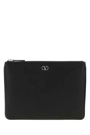 Valentino Garavani Leather Vlogo Signature Clutch - Black