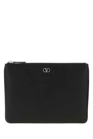 Valentino Garavani Leather Vlogo Signature Clutch - Black