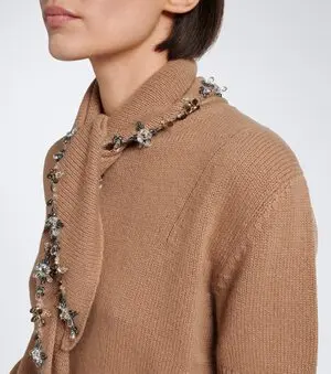 Prada Embellished Tie-neck Cashmere Sweater