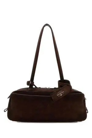 Balenciaga Dark Suede Small Carrie Shoulder Bag - Brown