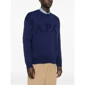 A.p.c. Cotton Logo Detail Knit Jumper - Blue