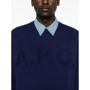 A.p.c. Cotton Logo Detail Knit Jumper - Blue