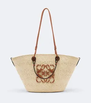 Loewe Anagram Leather-trimmed Woven Basket Bag - Beige
