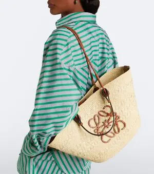 Loewe Leather-trimmed Woven Basket Bag