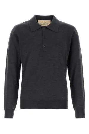 Valentino Garavani Charcoal Wool Polo Shirt - Gray