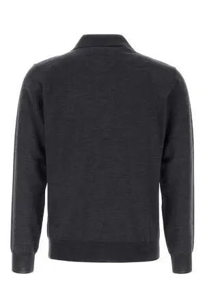 Valentino Garavani Charcoal Wool Polo Shirt - Gray