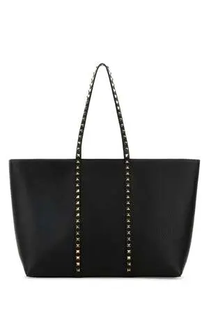 Valentino Garavani Leather Medium Rockstud Shopping Bag - Black