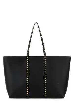 Valentino Garavani Leather Medium Rockstud Shopping Bag - Black