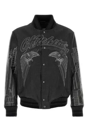 Off-White Denim And Leather Bomber Jacket - Black