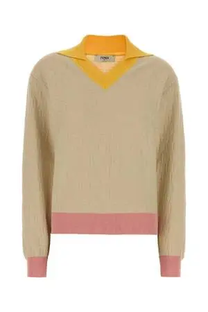 Fendi Sand Stretch Cotton Blend Polo Shirt - Brown