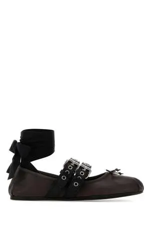 Miu Miu Dark Leather Ballerinas - Brown